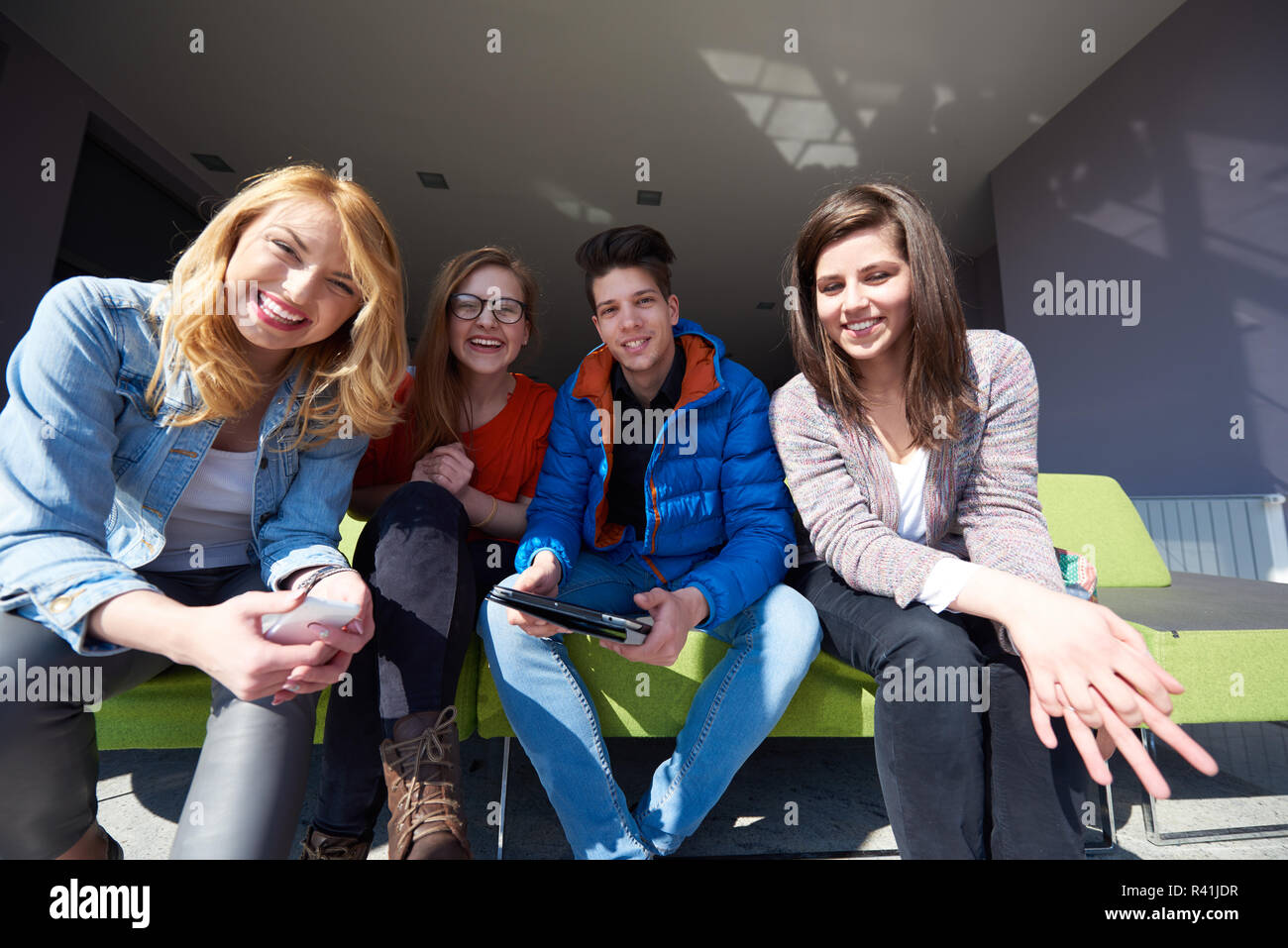 students group working on school project together Stock Photo - Alamy
