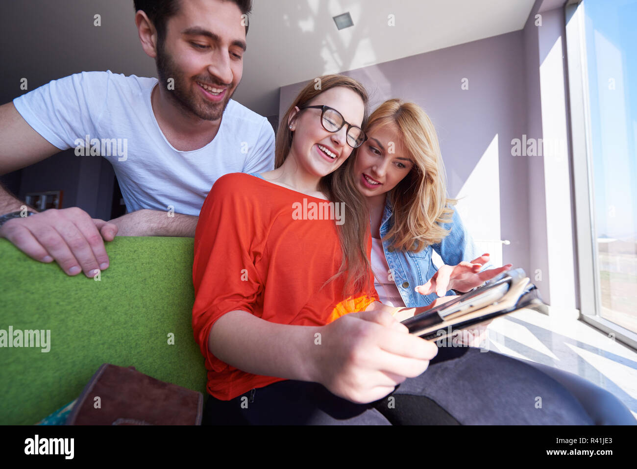 students group working on school project together Stock Photo - Alamy