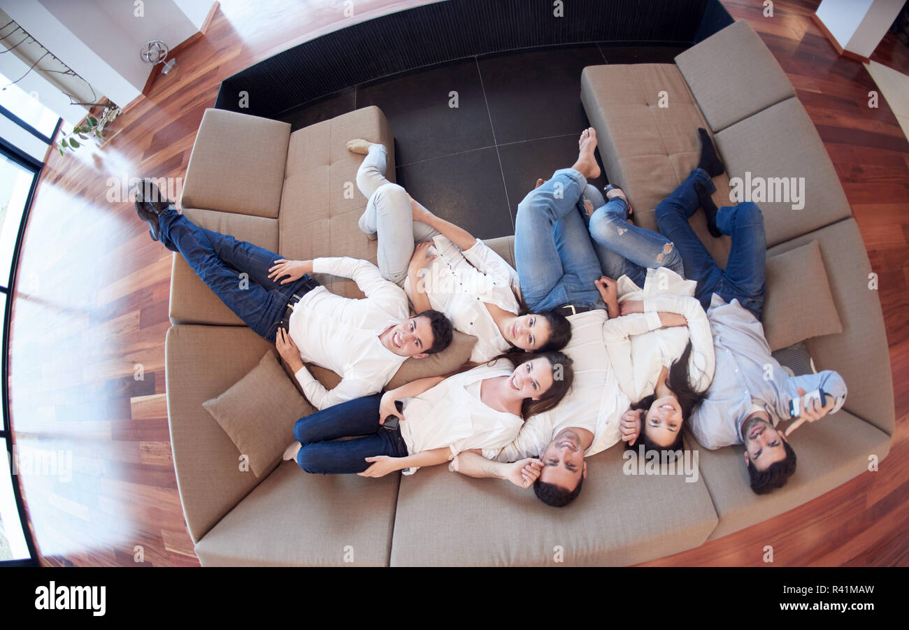 friends group get relaxed at home Stock Photo - Alamy