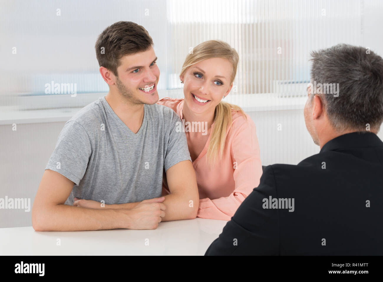 Businessman sit desk talking client hi-res stock photography and images ...