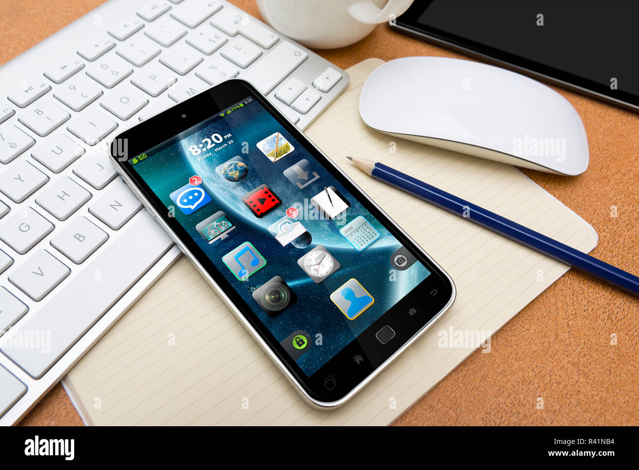 Workplace with mobile phone Stock Photo - Alamy