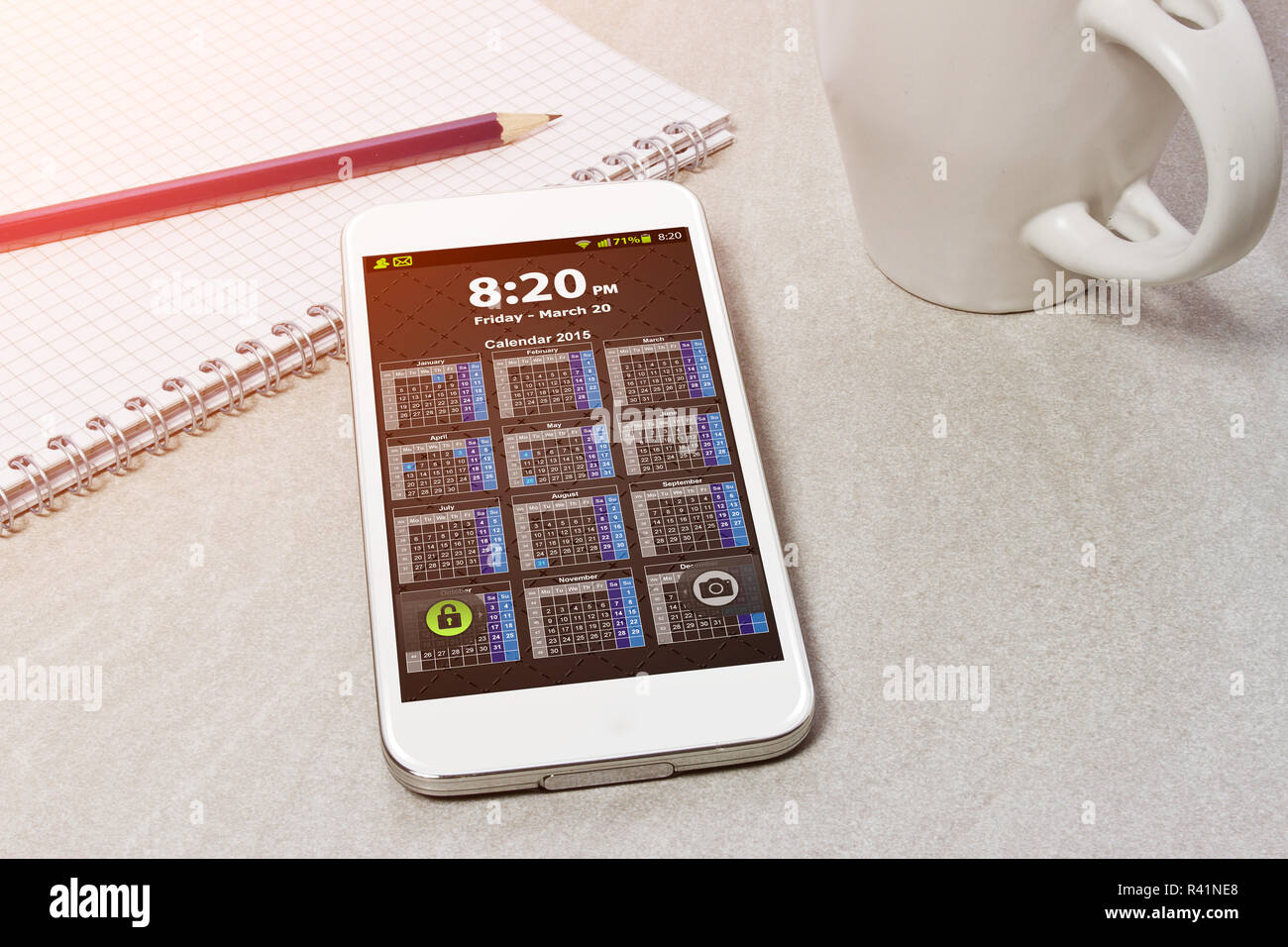 Workplace with mobile phone Stock Photo - Alamy