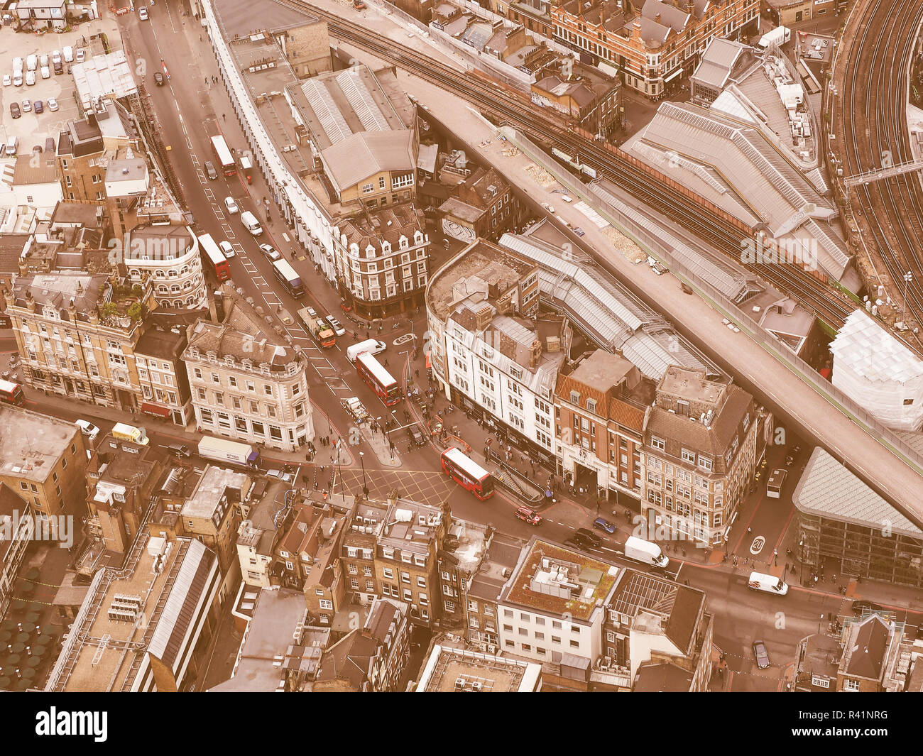Retro looking Aerial view of London Stock Photo - Alamy