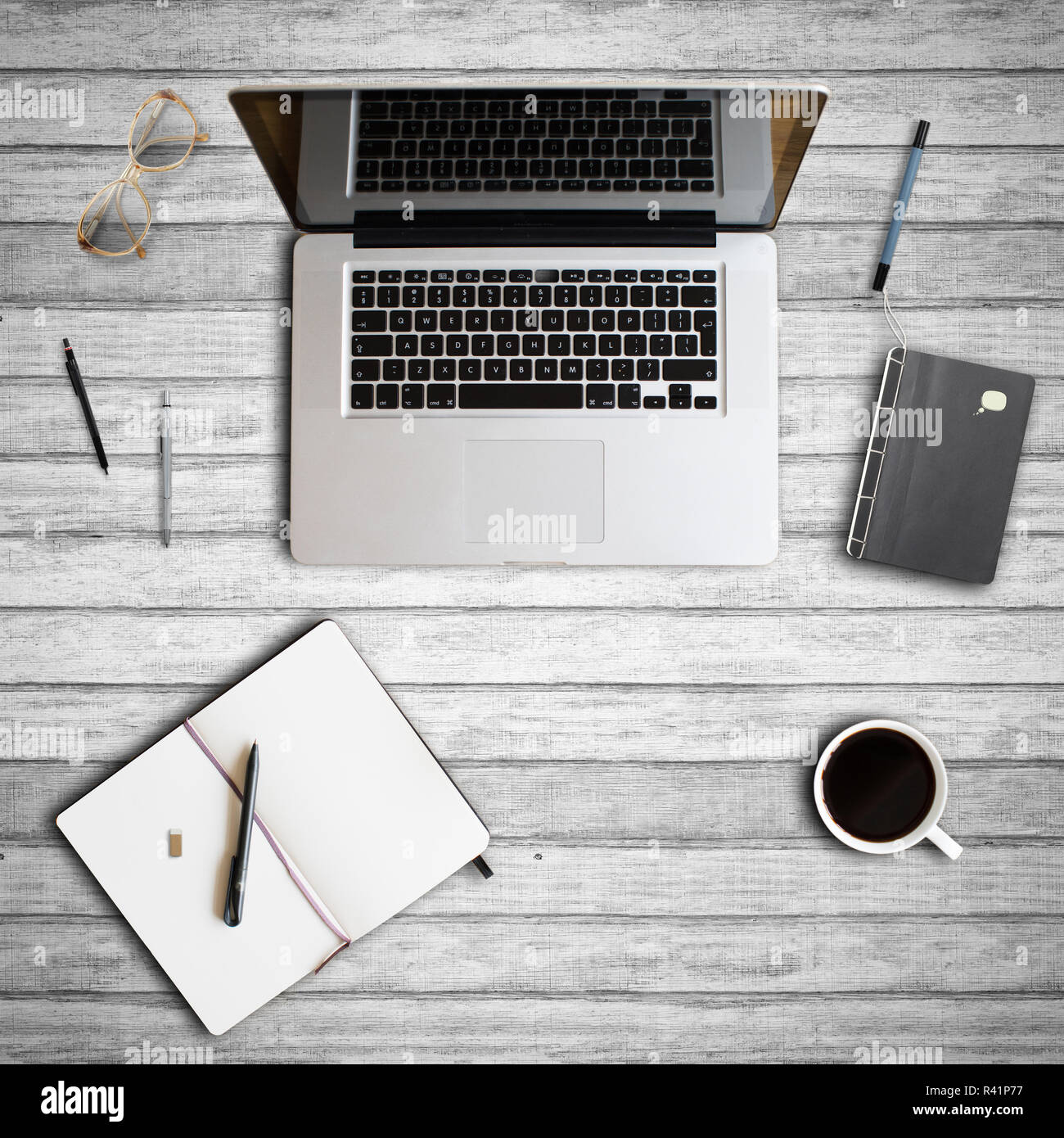 modern digital workspace on wooden background Stock Photo - Alamy