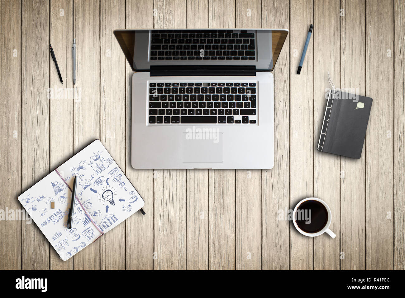 modern digital workspace on wooden background Stock Photo - Alamy