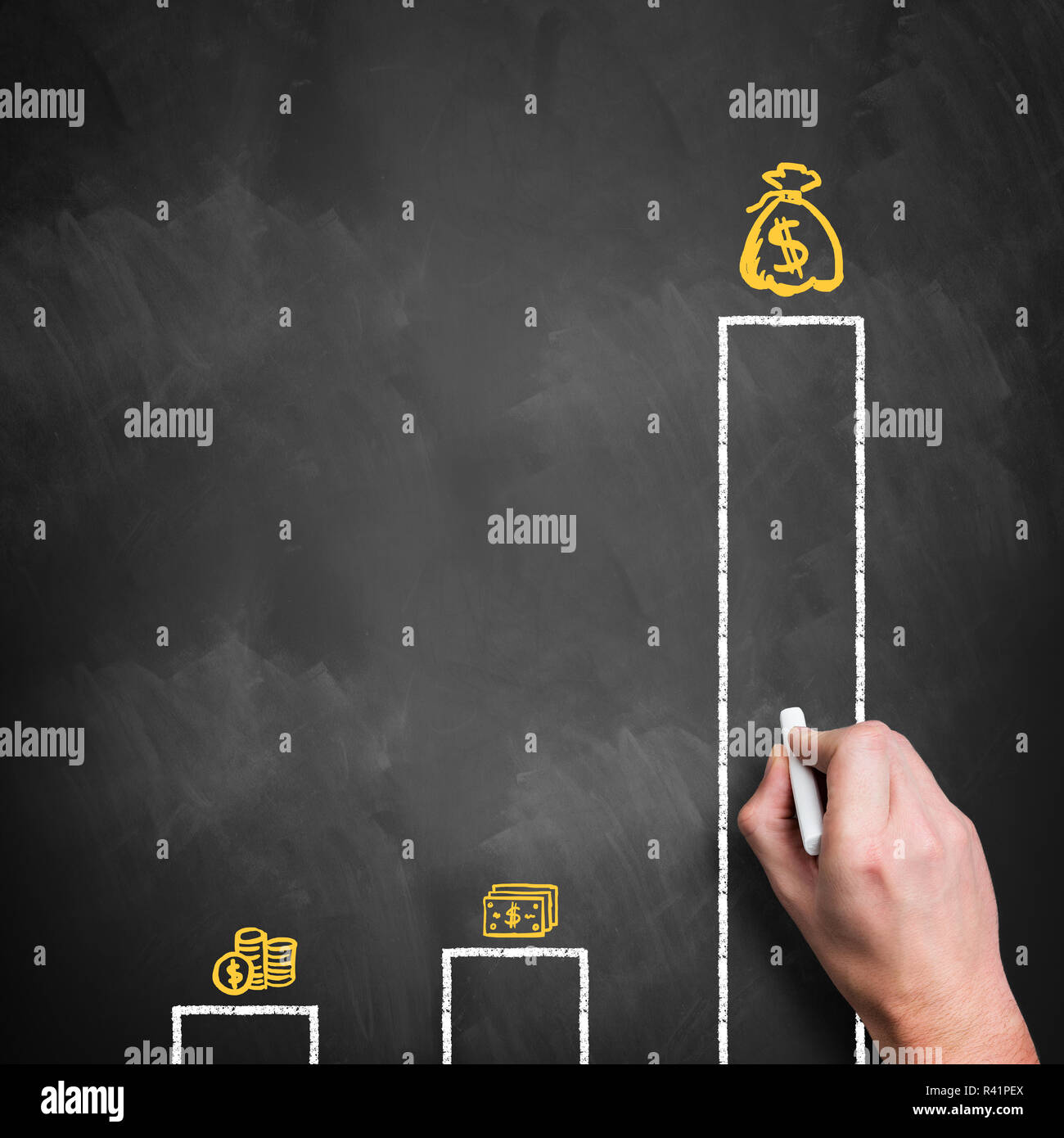 hand drawing a chart about income inequality on a blackboard Stock ...