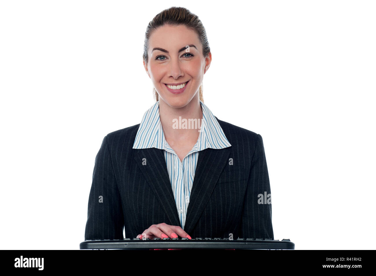 Woman typing on keyboard Stock Photo - Alamy