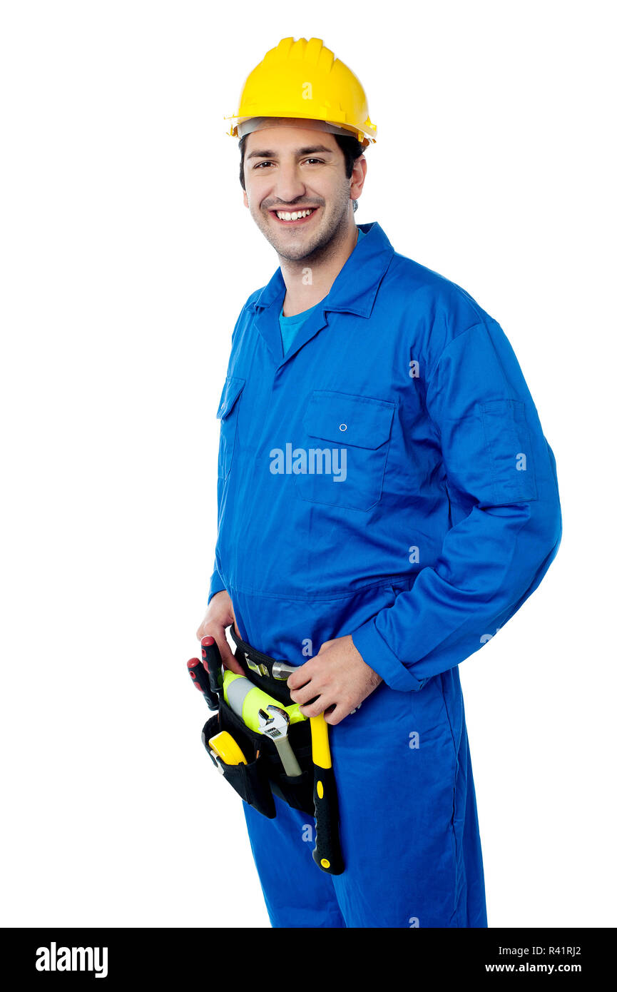 Young civil engineer posing over white Stock Photo - Alamy