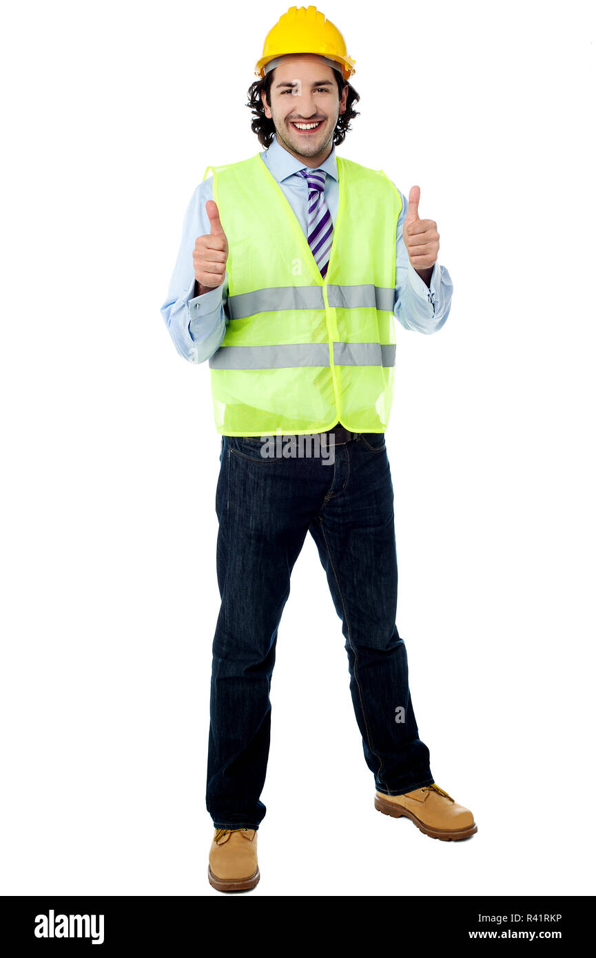 Construction worker giving approval Stock Photo - Alamy