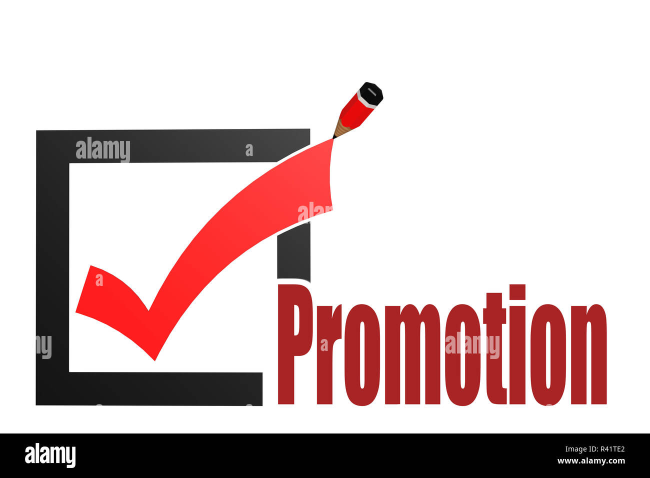 Check mark with promotion word Stock Photo - Alamy