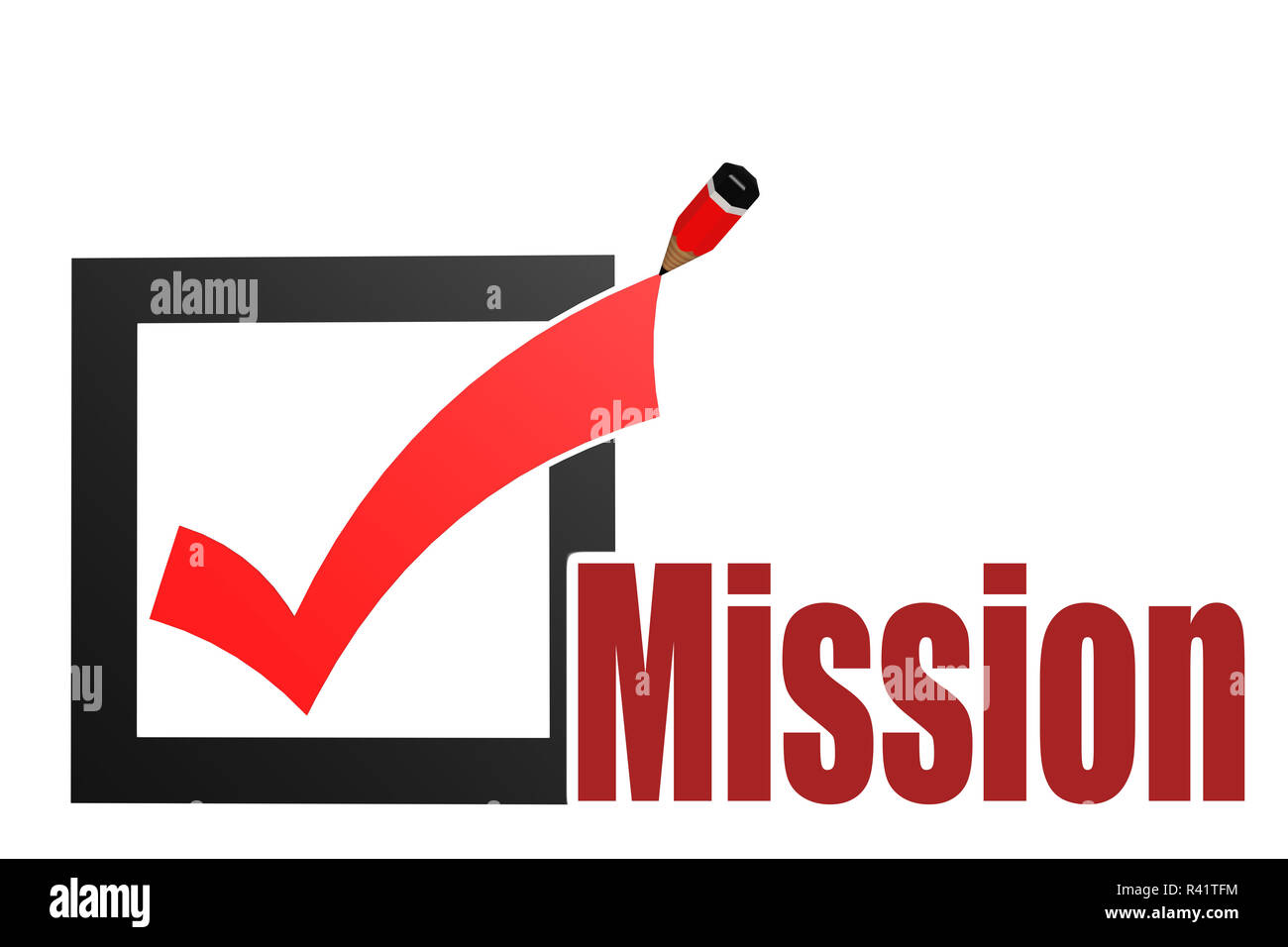 Check mark with mission word Stock Photo - Alamy