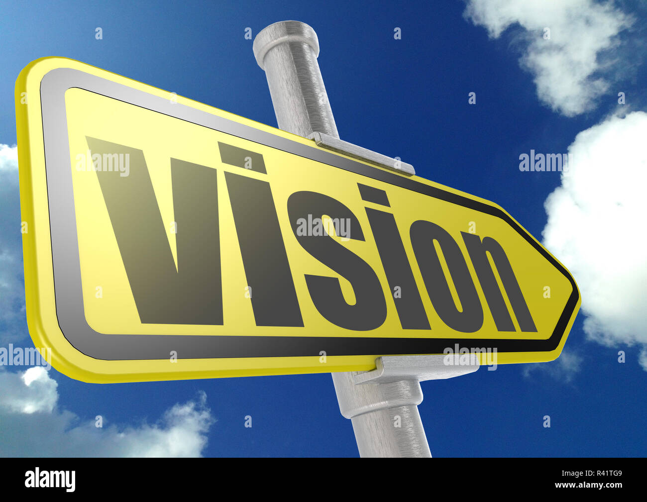 Yellow road sign with vision word under blue sky Stock Photo - Alamy