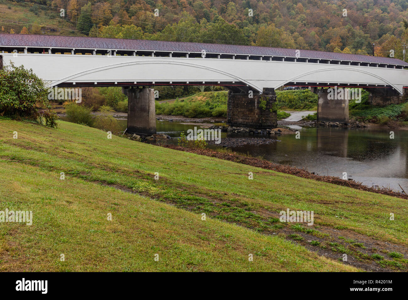 Covered bridge over the Tygart Valley River in Philippi, West Virginia ...
