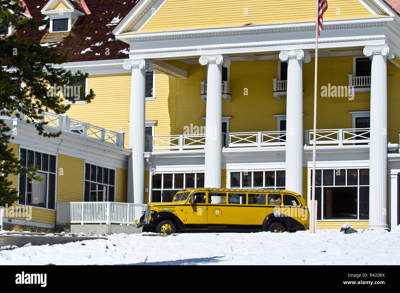 USA, Wyoming. Yellowstone National Park, Lake Hotel and Historic Yellow ...