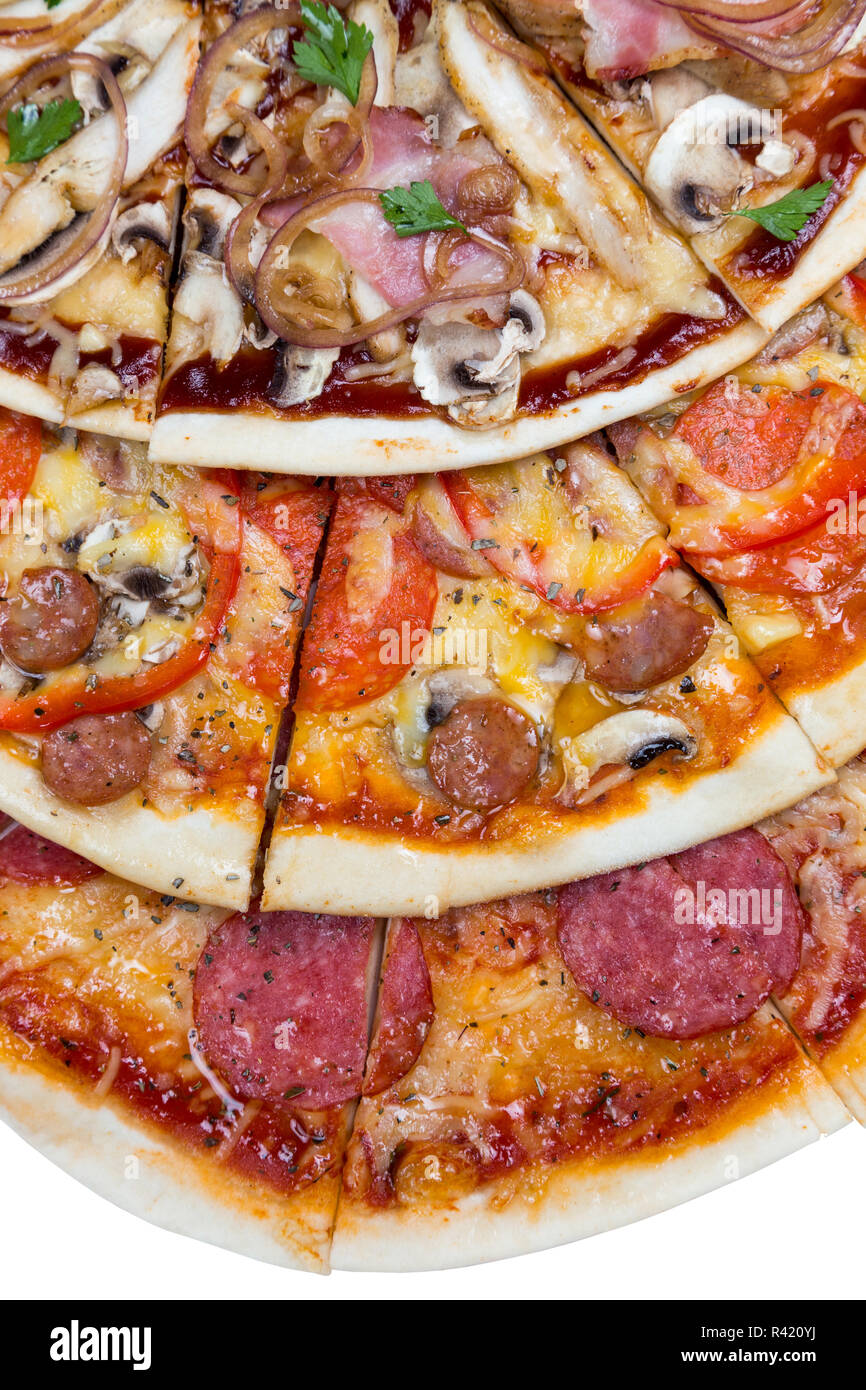 combo with three different slices of pizzas Stock Photo - Alamy