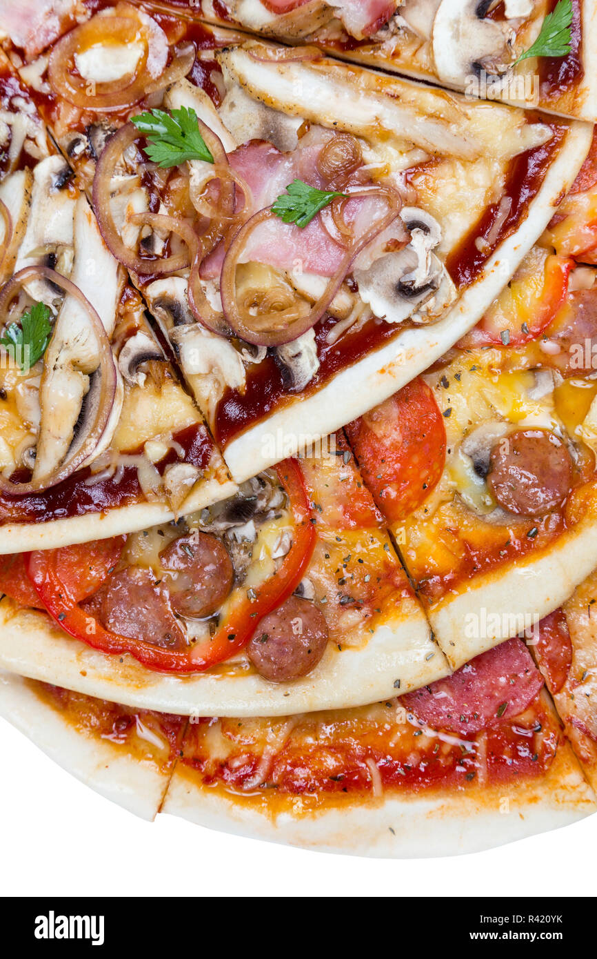 combo with three different slices of pizzas Stock Photo - Alamy