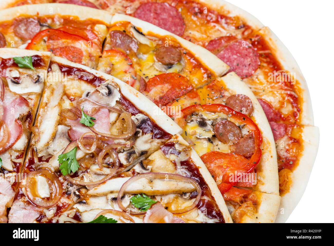 combo with three different slices of pizzas Stock Photo - Alamy