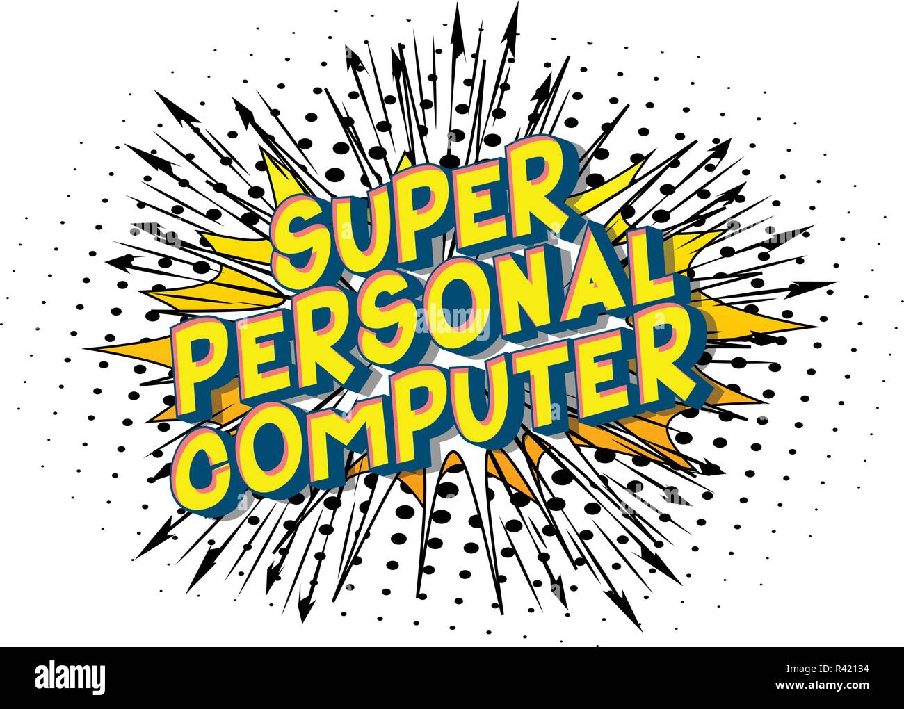 Super Personal Computer - Vector illustrated comic book style phrase on ...
