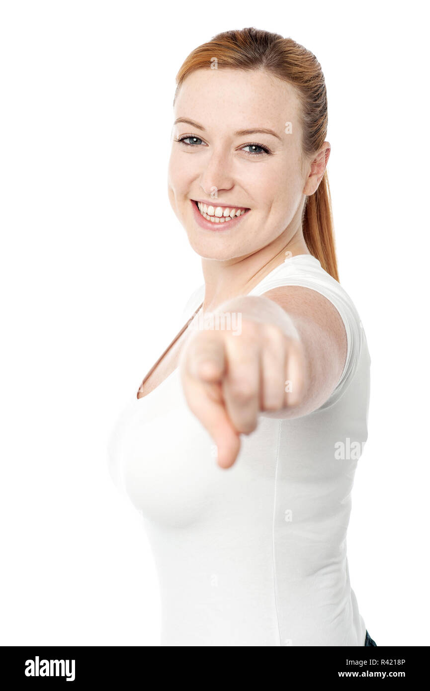 Woman pointing finger laughing Cut Out Stock Images & Pictures - Alamy