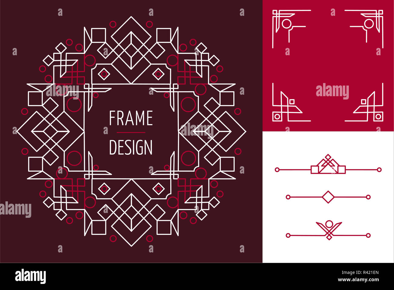Art deco set frame abstract geometry mono line Stock Photo - Alamy