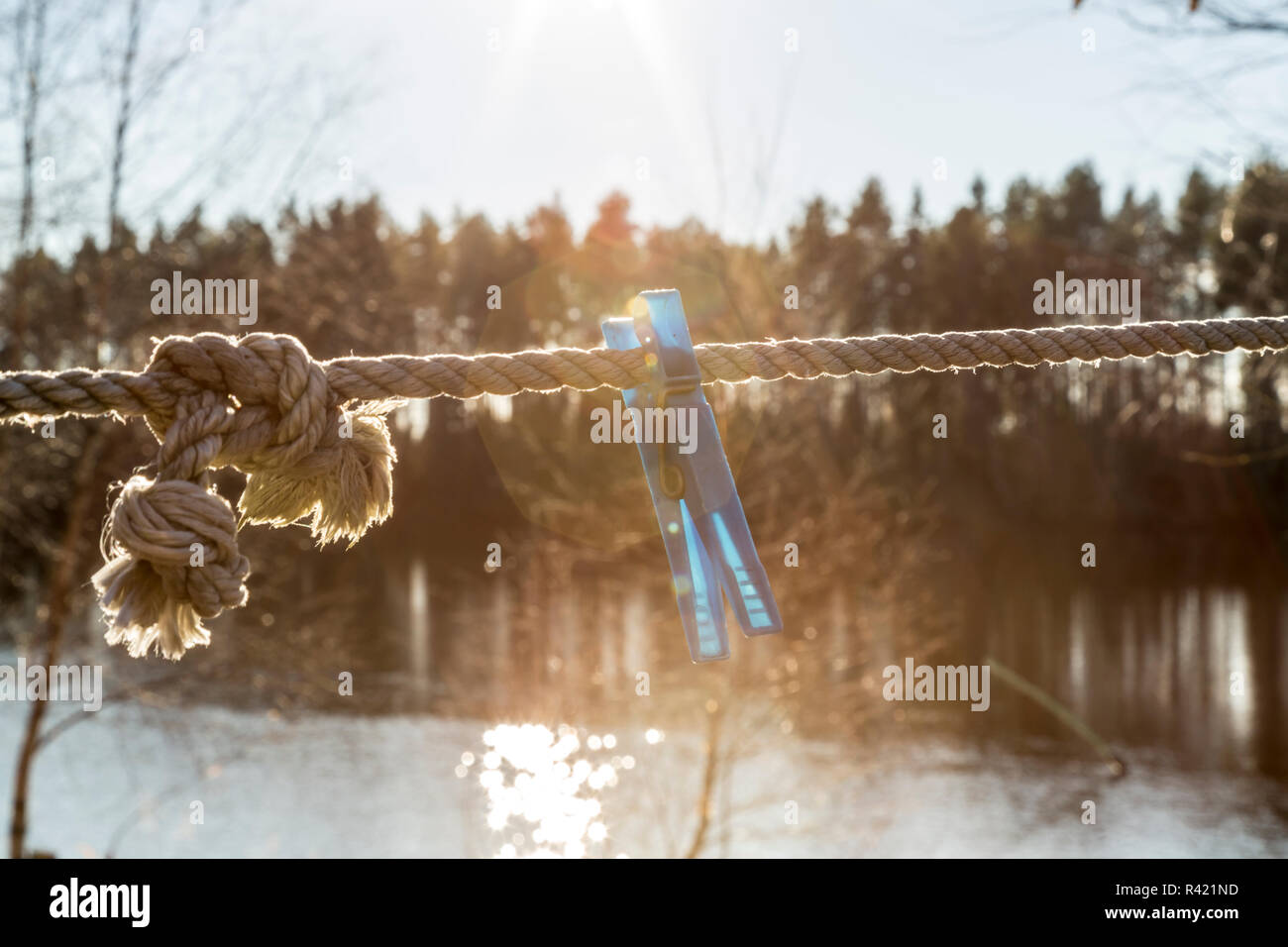 Clothes Pin on Clothes Line Stock Photo - Alamy