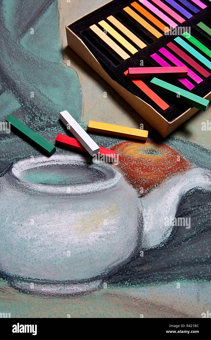Artist pastels and original pastel drawing of still life Stock Photo ...