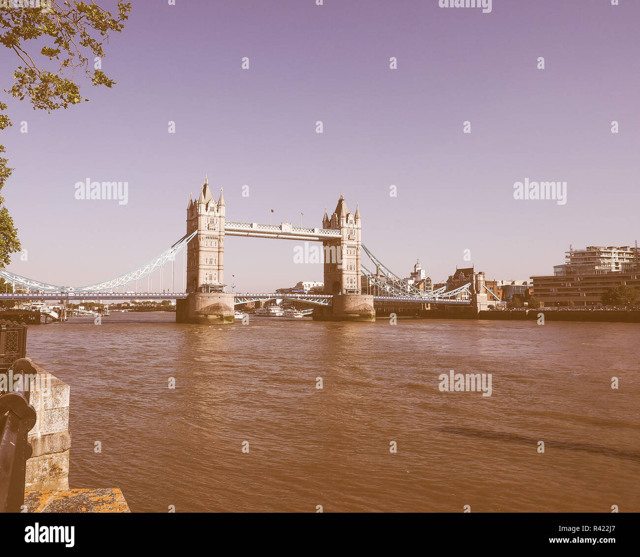 Retro looking Tower Bridge in London Stock Photo - Alamy