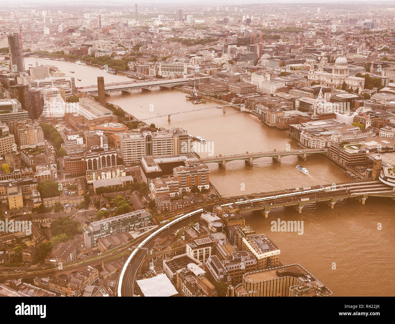 Retro looking Aerial view of London Stock Photo - Alamy