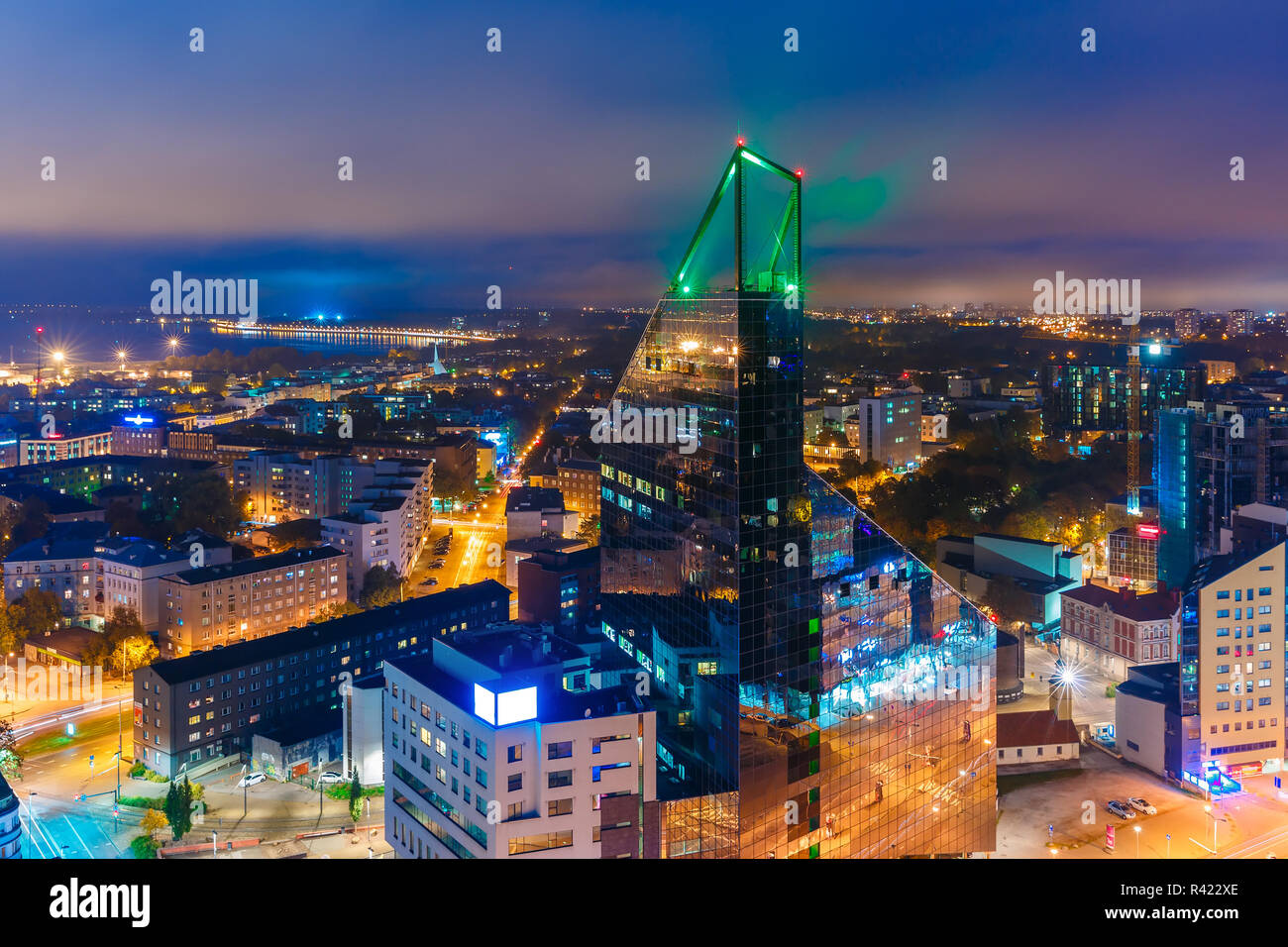 Aerial view city at night, Tallinn, Estonia Stock Photo - Alamy