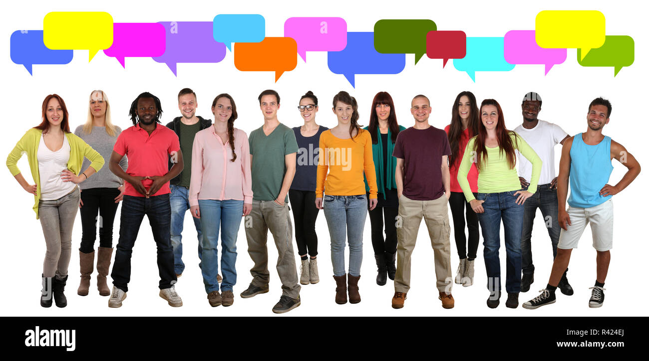 young people talk multicultural group of people speak with speech ...