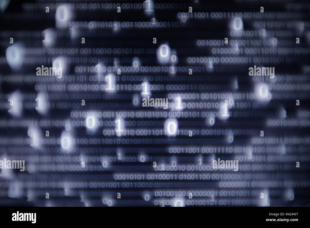 Abstract Big Data Image Computer Display Screen With Binary Code Moving In The Background Text