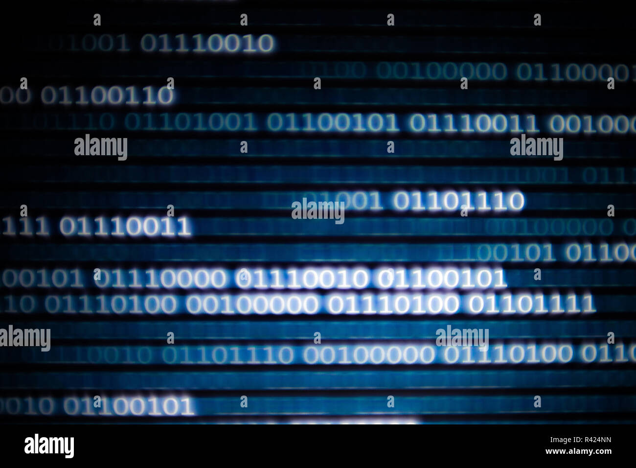 Binary Code Data Bit Screen Display On Laptop Computer Screen Matrix Of Data Flow Rise Of Big 
