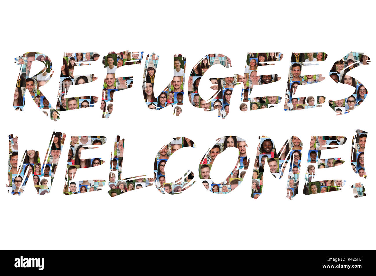 refugees welcome refugees welcome multicultural group of young people ...