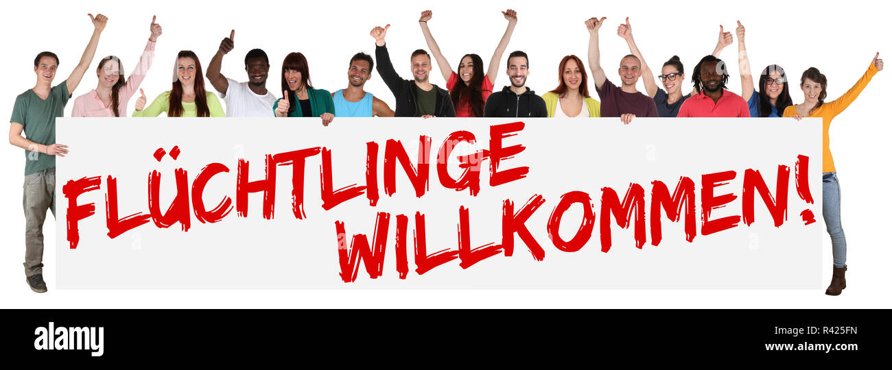 refugees welcome welcoming culture multicultural group of young people ...