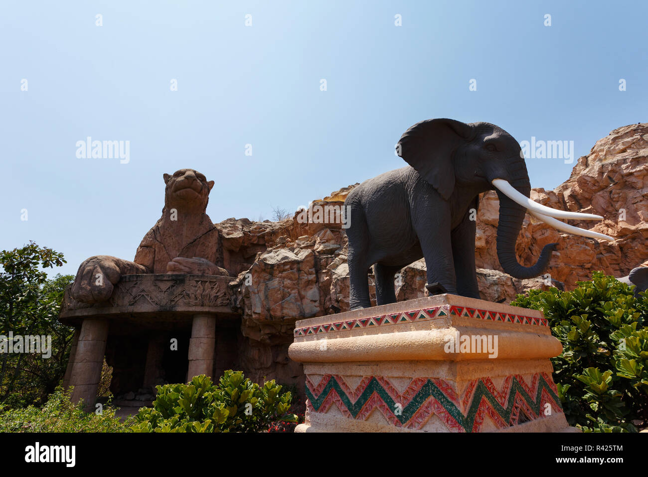 Gigantic elephant statues on Bridge in famous Lost City Stock Photo - Alamy