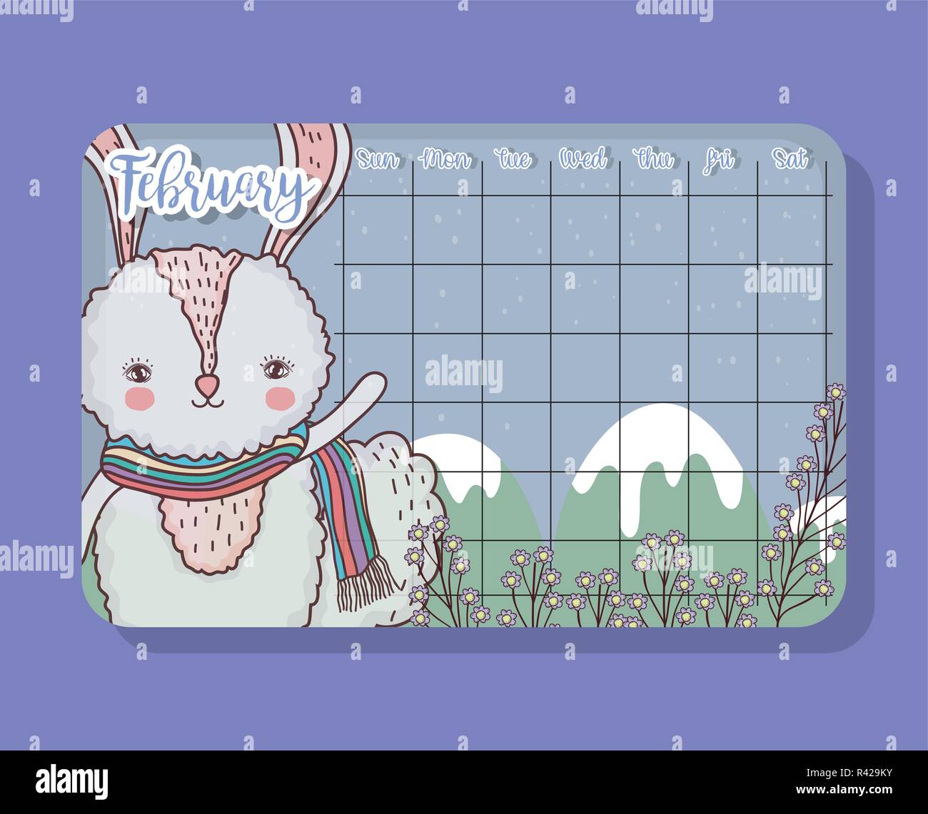 february calendar with rabbit cute animal vector illustration Stock ...