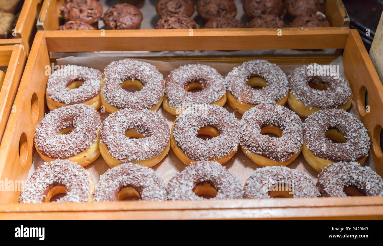 many donuts in a box Stock Photo - Alamy