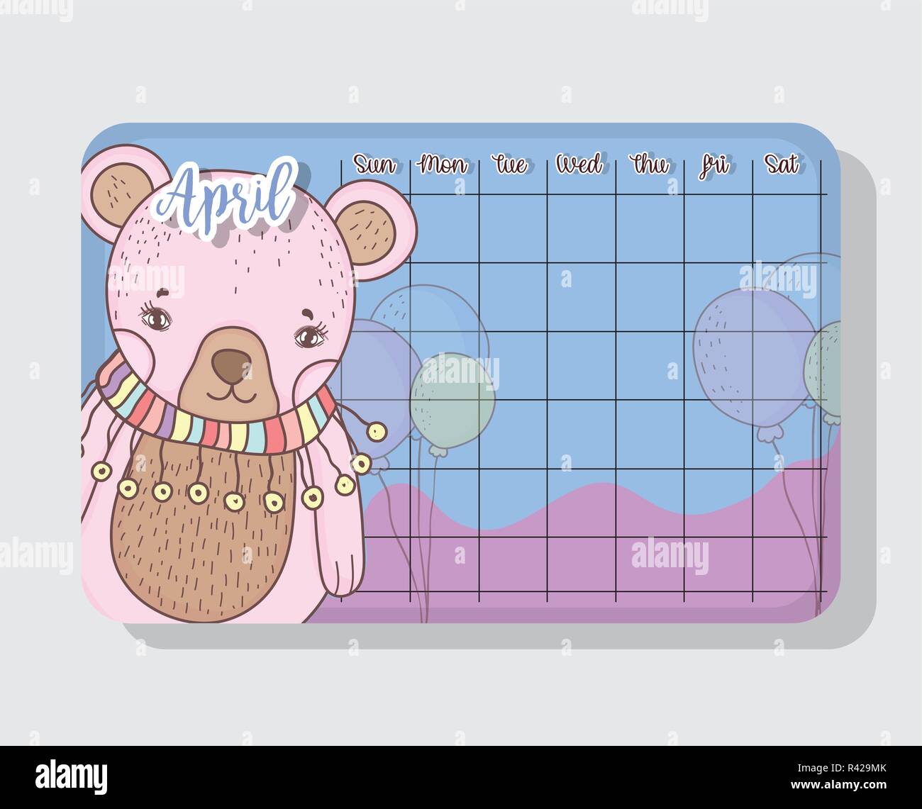 april calendar with bear cute animal vector illustration Stock Vector ...