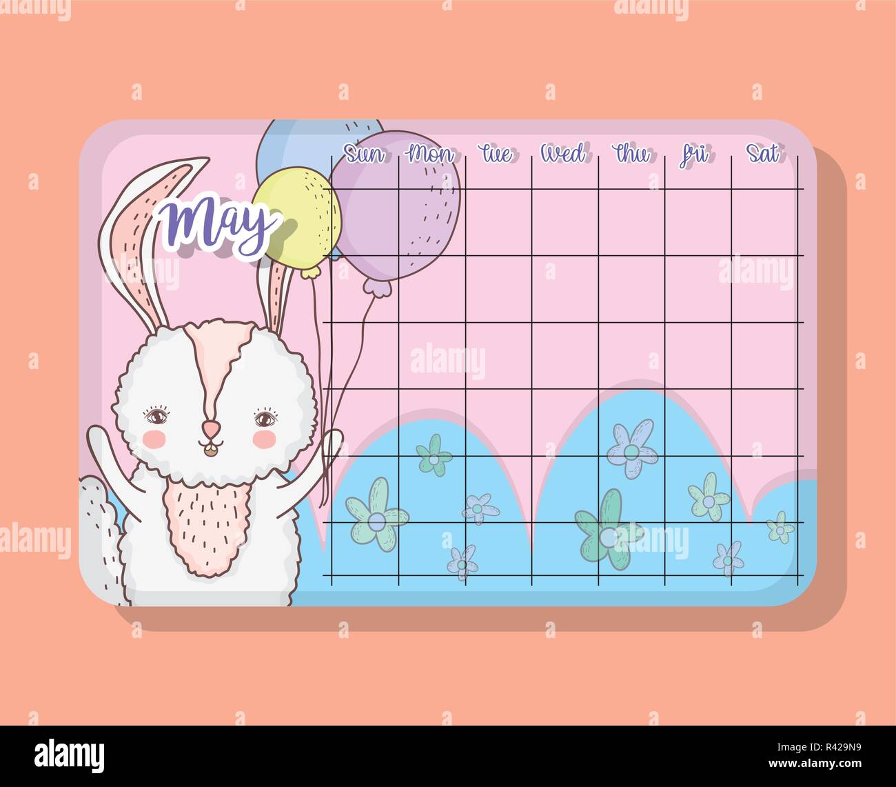 may calendar with rabbit cute animal vector illustration Stock Vector ...