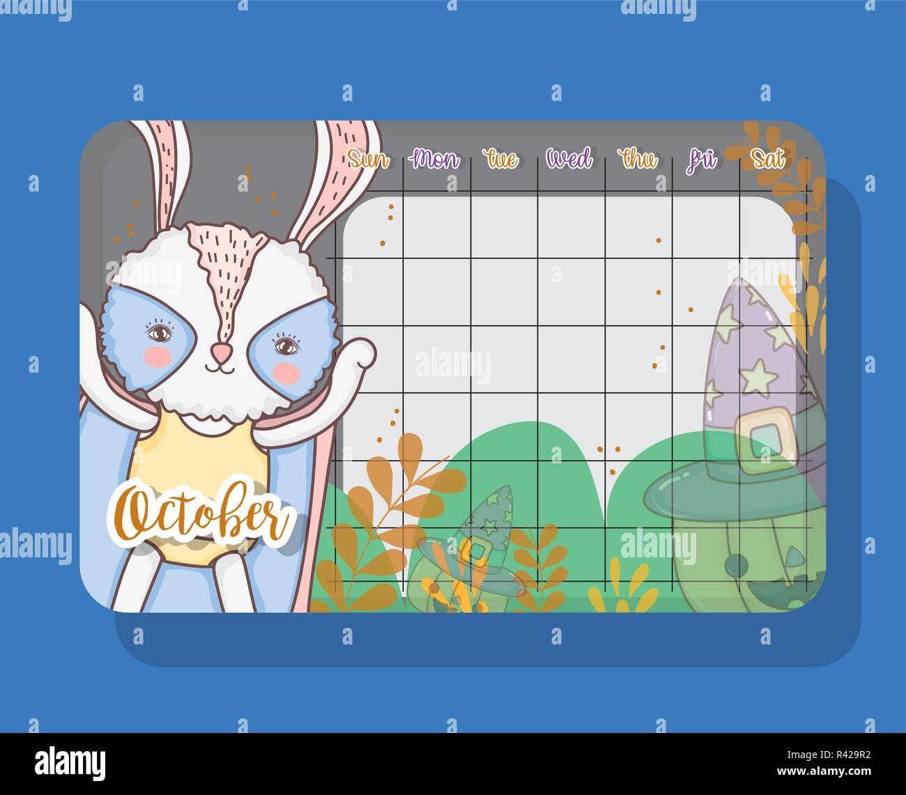 october calendar with rabbit cute animal vector illustration Stock ...