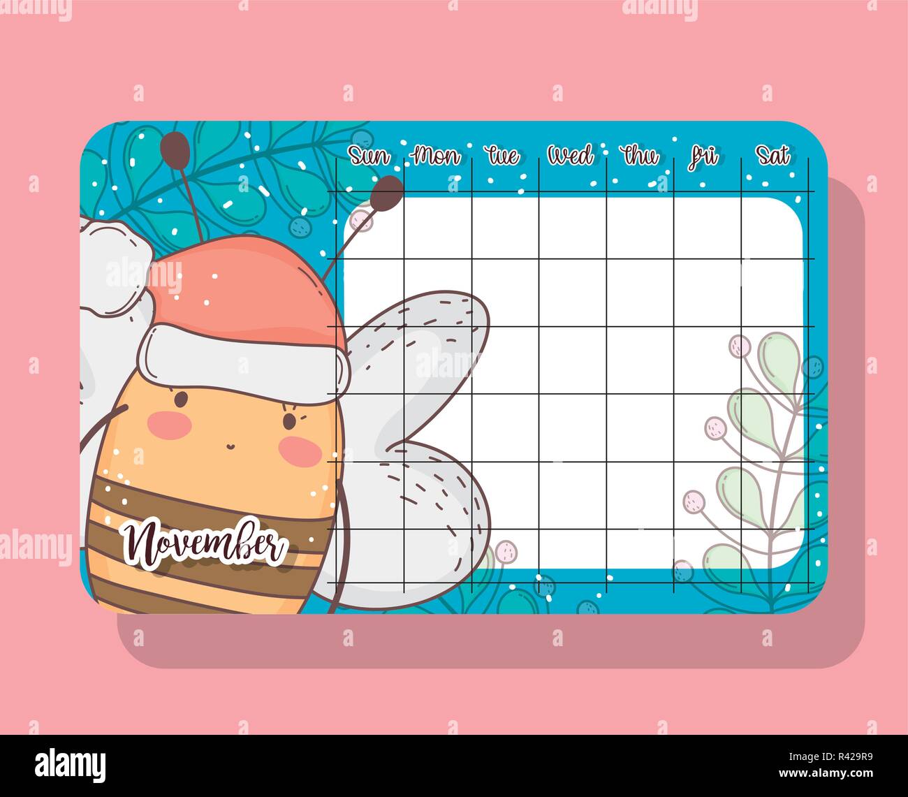 november calendar with bee cute animal vector illustration Stock Vector ...