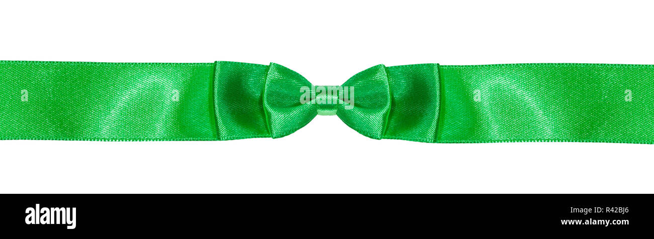 symmetric double bow knot on green satin ribbon Stock Photo - Alamy
