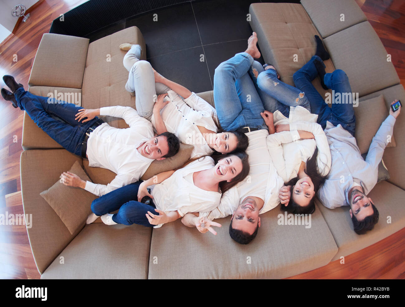 friends group get relaxed at home Stock Photo - Alamy