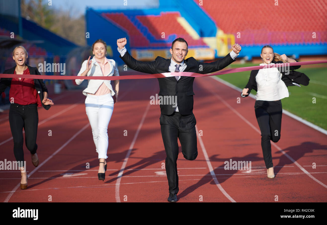 business people running on racing track Stock Photo - Alamy