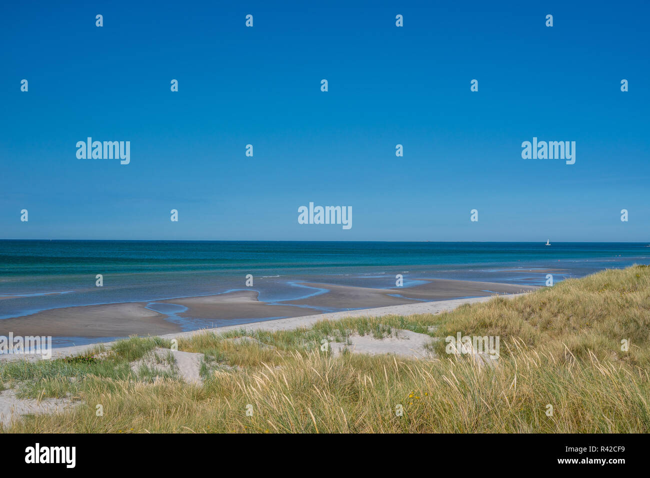Beach with low tide water Stock Photo - Alamy