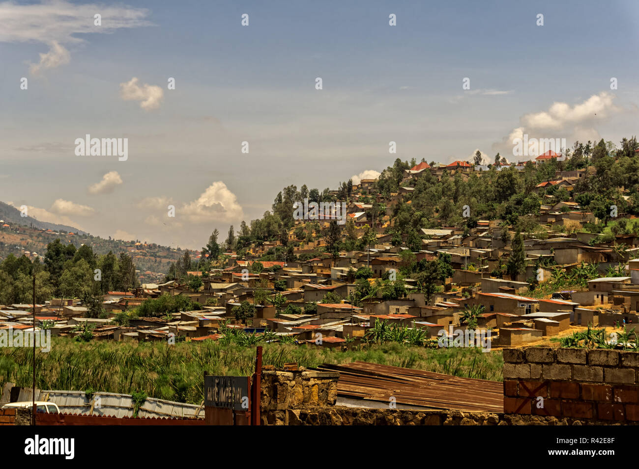 KIGALI,RWANDA - OCTOBER 18,2017: Nyabugogo The view to an poor and old ...
