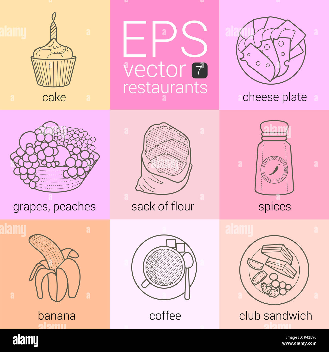 vector set food meal dish restaurant icons pack for design menu ...