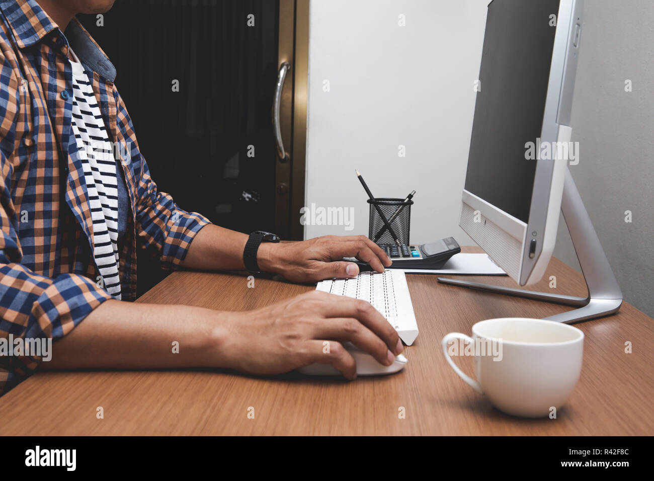 View back of man computer screen hi-res stock photography and images ...