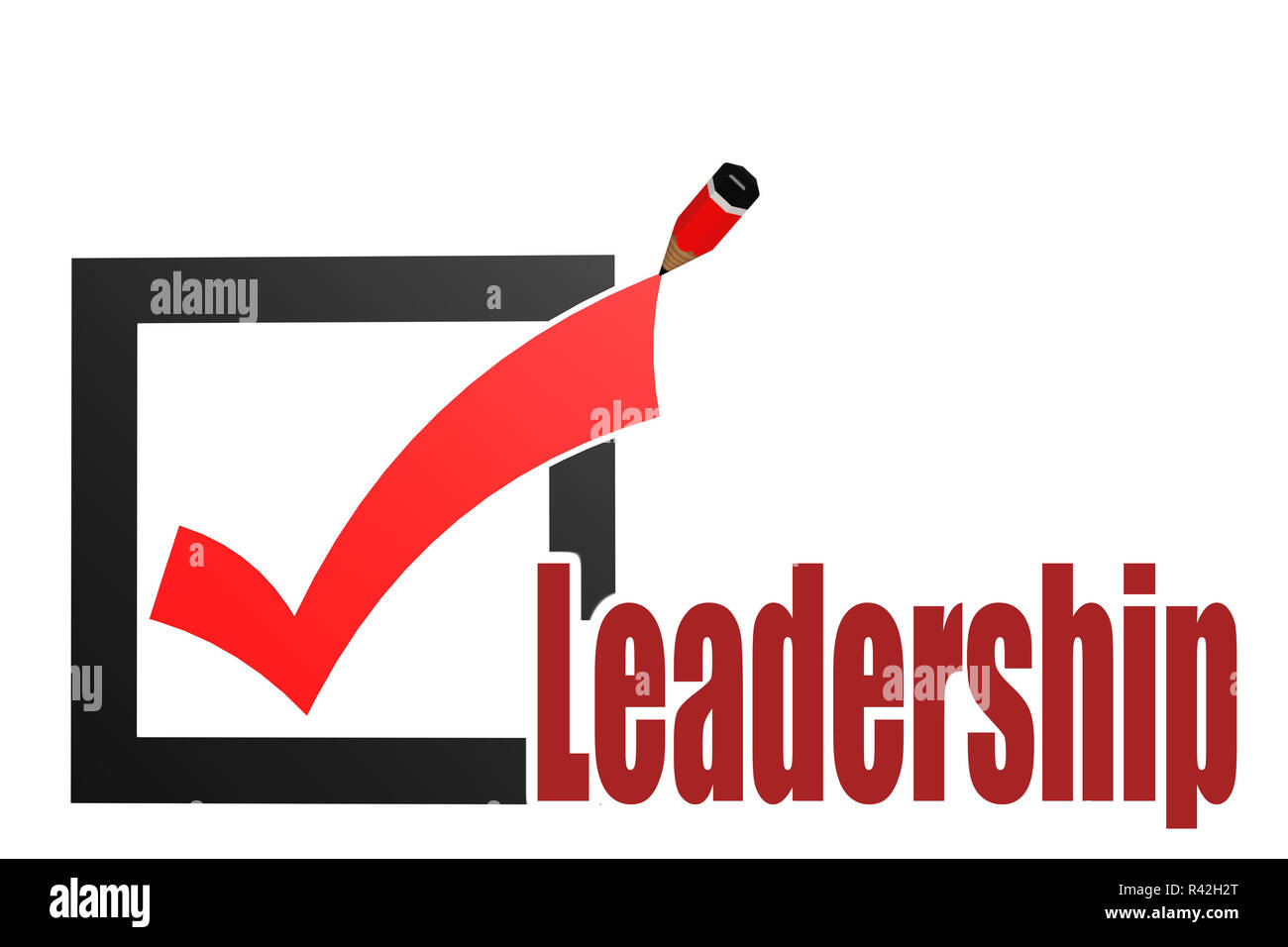 Check mark with leadership word Stock Photo - Alamy
