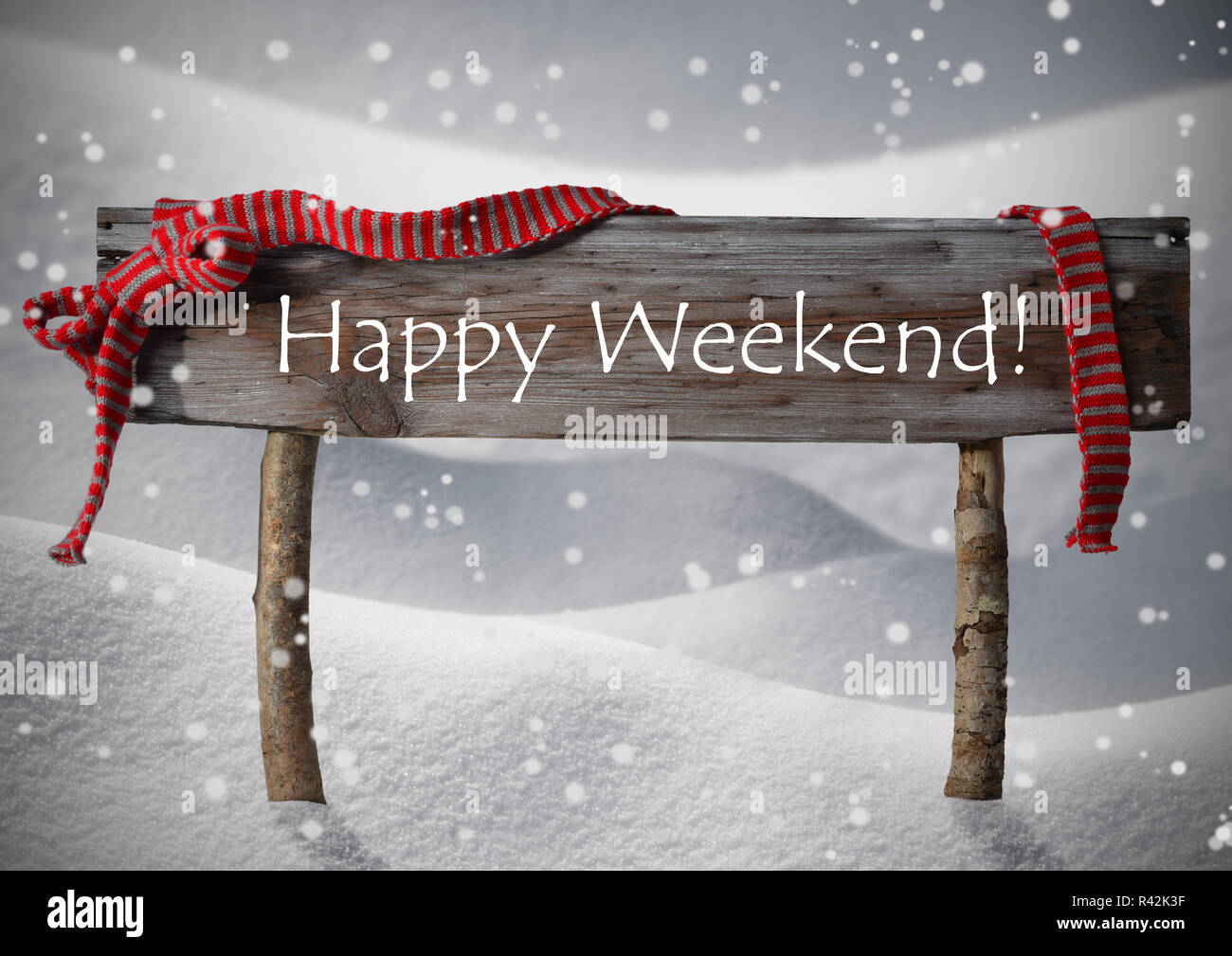 brown christmas sign happy weekend,snow,red ribbon,snowflake Stock ...